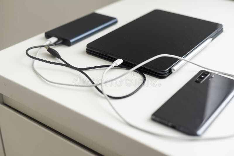 USB Charging Cables for Smartphone and Tablet in Top View. Stock Photo ...