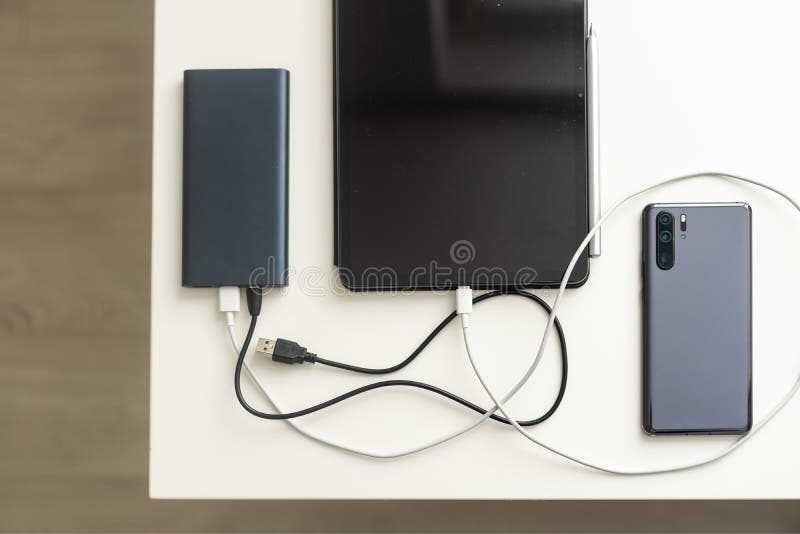 USB Charging Cables for Smartphone and Tablet in Top View. Stock Image ...