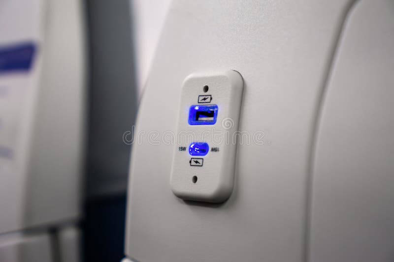 USB Charging Port on Airplane Seat Stock Image - Image of close ...