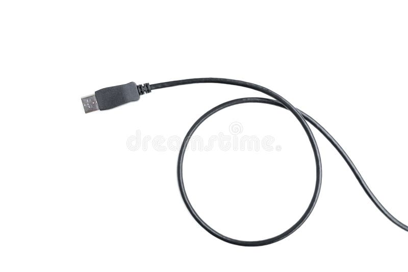 USB Computer in Black Cable on Isolated Background. Stock Image - Image ...