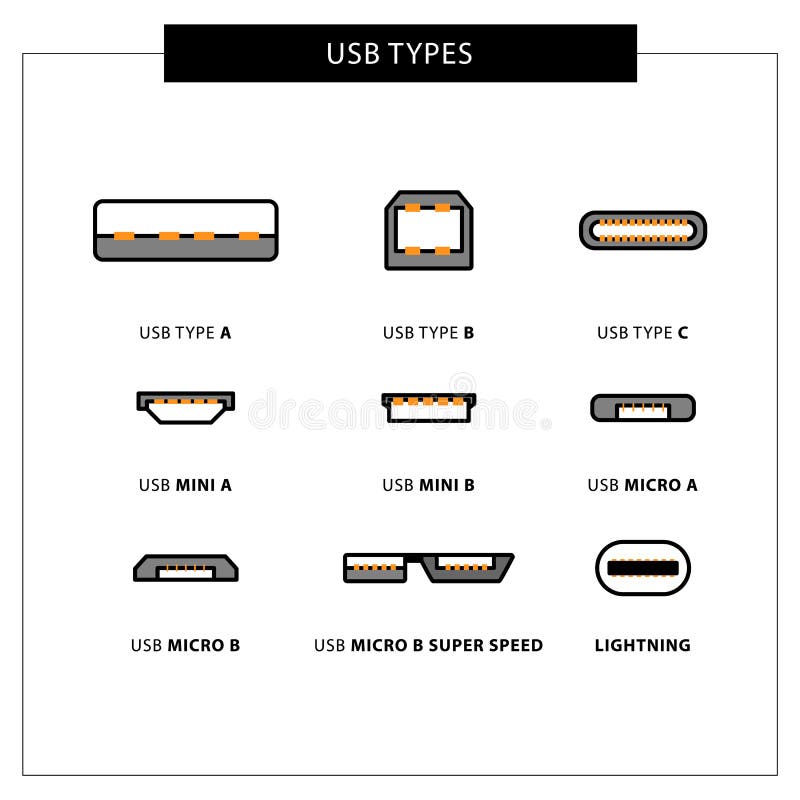 Vector Set of Usb Computer Connectors Stock Vector - Illustration of ...