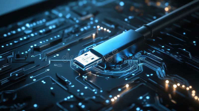 Usb Connector on Circuit Board with Glowing Blue Lights Highlighting ...