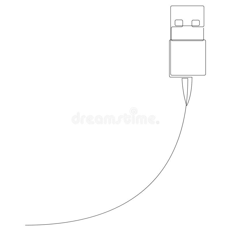 USB Data Cable One Line Drawing. Continuous Single Line Technological ...