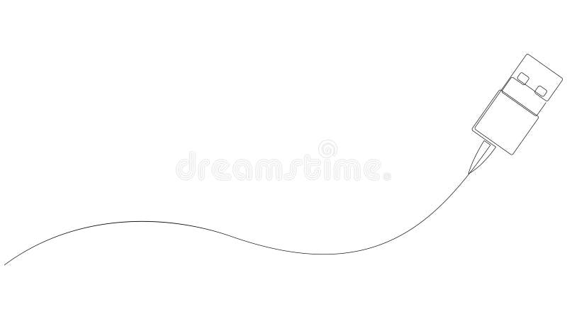 USB Data Cable One Line Drawing. Continuous Single Line Technological ...