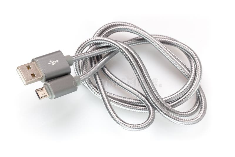 USB Data & Power Cable Isolated on White Background. Close Up Stock ...