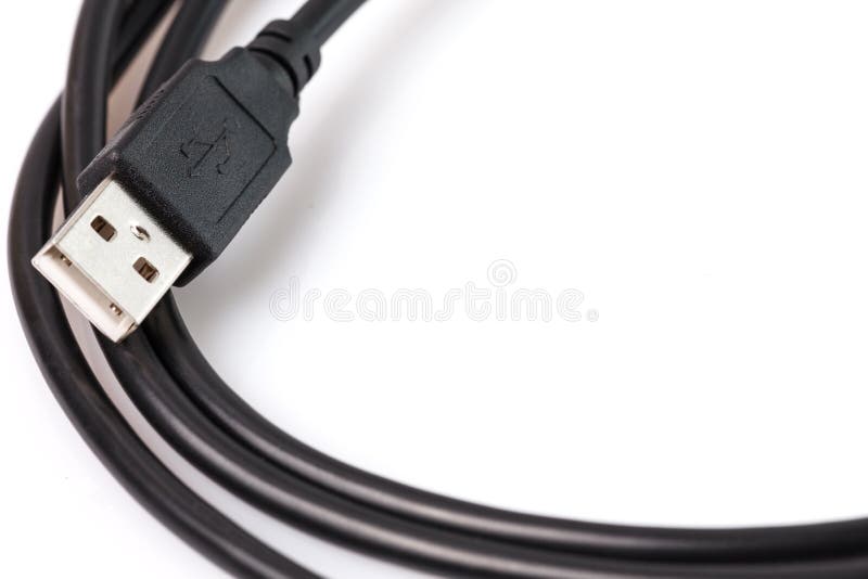 USB Data & Power Cable Isolated on White Background. Close Up Stock ...
