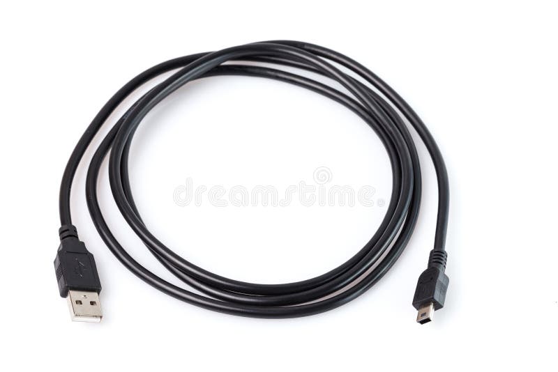 USB Data & Power Cable Isolated on White Background. Close Up Stock ...