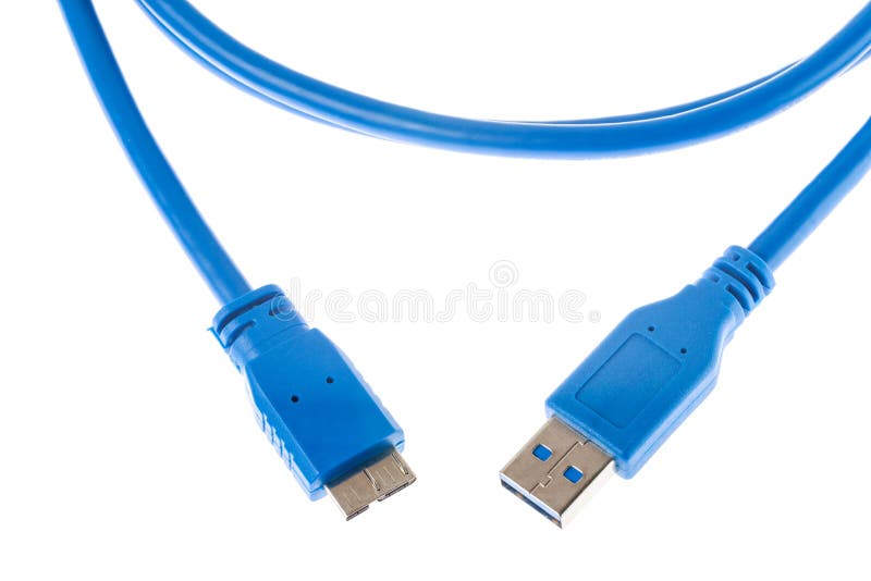 USB 3 Data & Power Cable Isolated on White Background. Close Up Stock ...