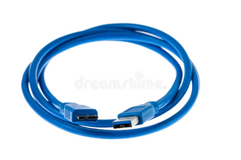 USB 3 Data & Power Cable Isolated on White Background. Close Up Stock ...