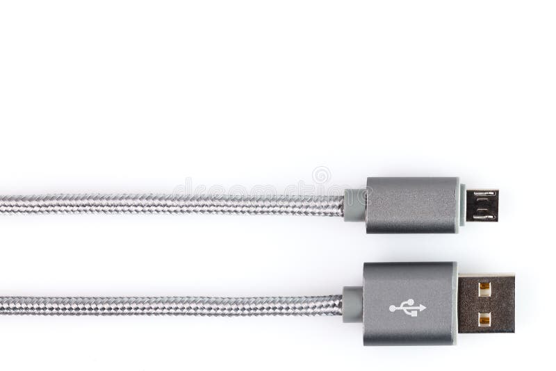 USB Data & Power Cable Isolated on White Background. Close Up Stock ...