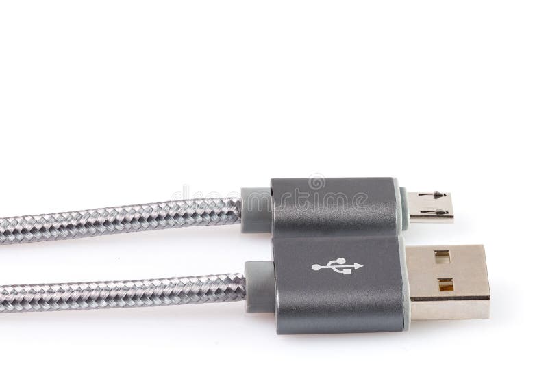 USB Data & Power Cable Isolated on White Background. Close Up Stock ...