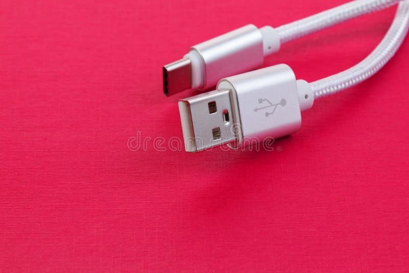 USB Data & Power Cable on Red Background. Close Up Stock Image - Image ...