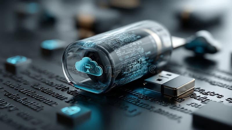 USB Drive with Cloud Icon is Placed on Textured Surface, Symbolizing ...