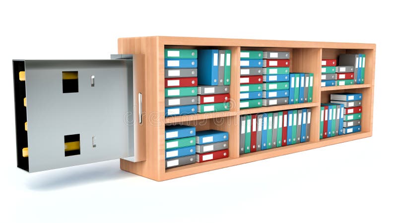 Usb drive with file folder stock illustration. Illustration of closeup ...