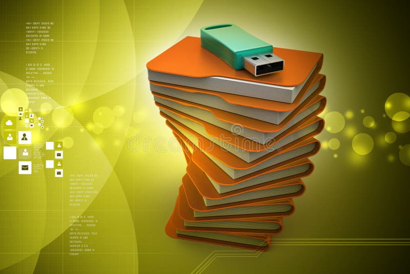 Usb drive with file folder stock illustration. Illustration of disk ...