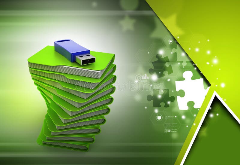 Usb drive with file folder stock illustration. Illustration of folder ...
