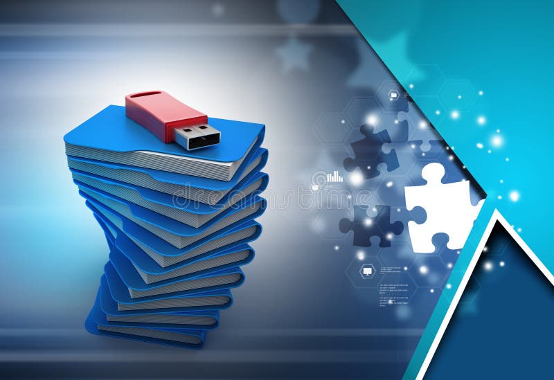 Usb drive with file folder stock illustration. Illustration of code ...