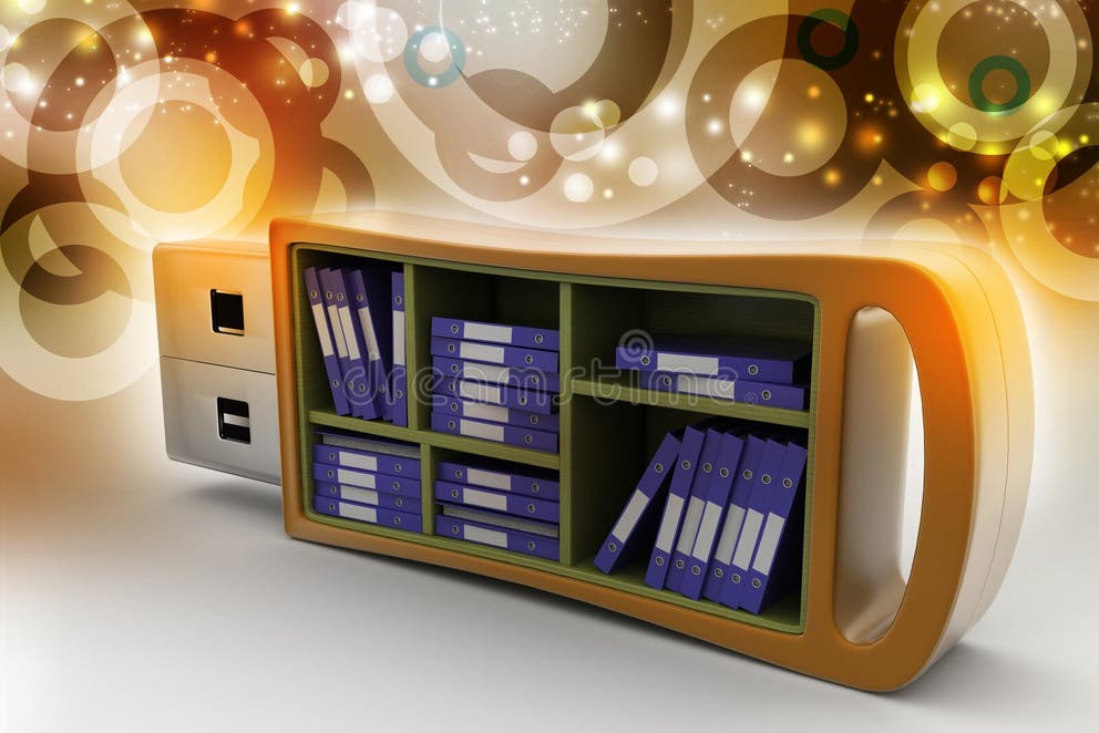 Usb drive with file folder stock illustration. Illustration of computer ...