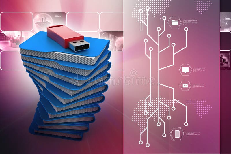 Usb drive with file folder stock illustration. Illustration of personal ...