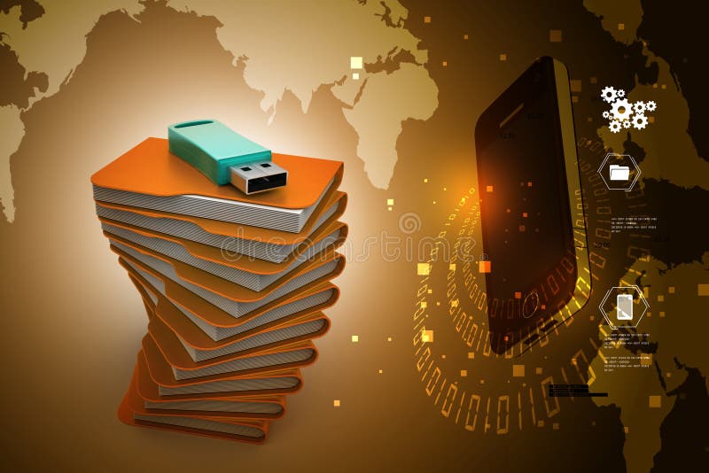 Usb drive with file folder stock illustration. Illustration of memory ...