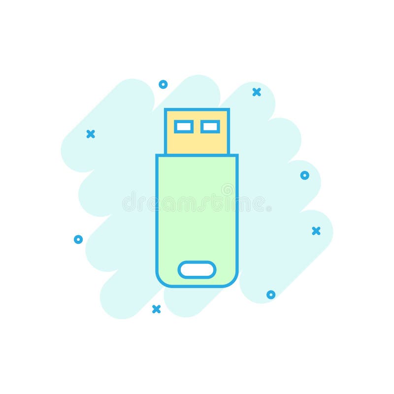 Usb Drive Icon in Comic Style. Flash Disk Vector Cartoon Illustration ...