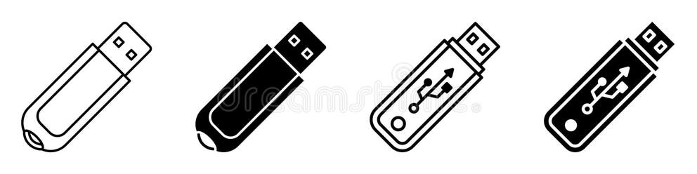 Usb Drive Icons Versions Set in Black Flat and Line Style Stock Vector ...