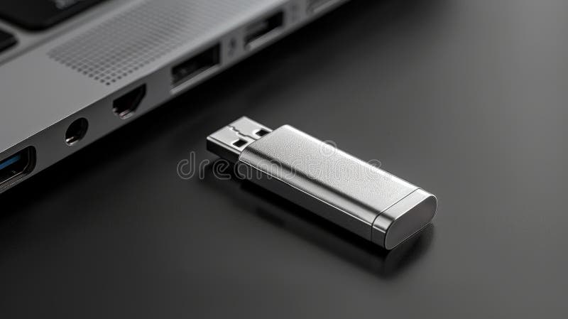 USB Drive Near a Laptop on a Dark Surface Stock Photo - Image of laptop ...
