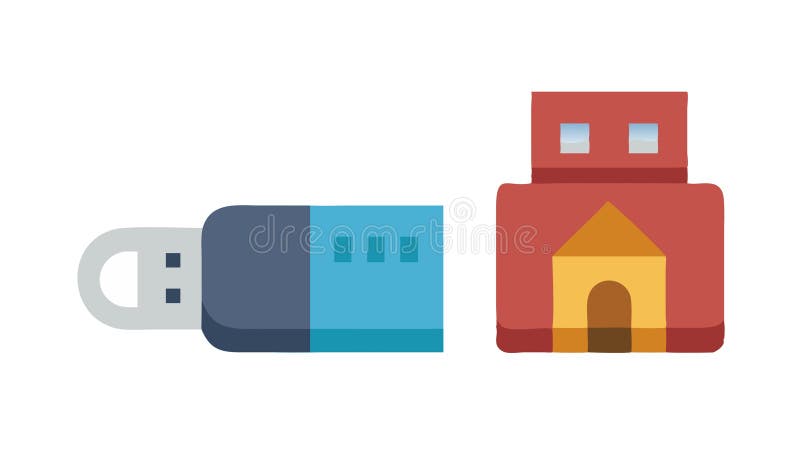 USB Drive Next To House, Digital Storage, Home Data, Vector Design ...