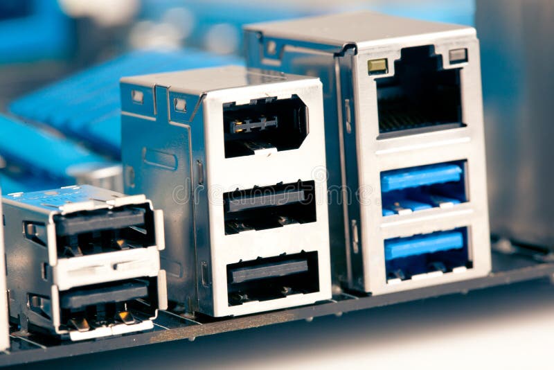 Usb, Ethernet and Firewire Sockets Stock Image - Image of equipment ...