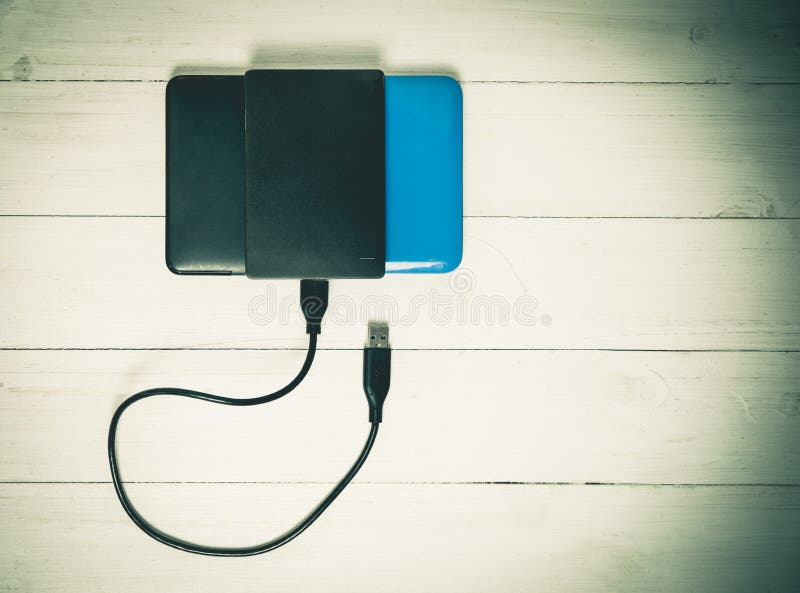 USB External Hard Disk Tacked on Wooden Vintage Stock Photo - Image of ...