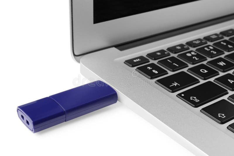 Usb Flash Drive Attached into Laptop on White Background Stock Photo ...