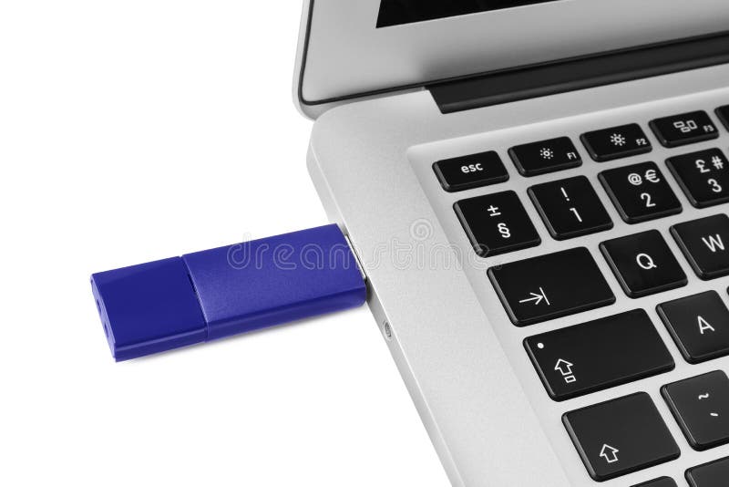 Usb Flash Drive Attached into Laptop on White Background Stock Photo ...