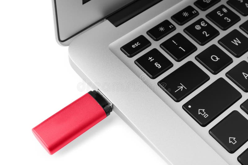 Usb Flash Drive Attached into Laptop on White Background Stock Image ...