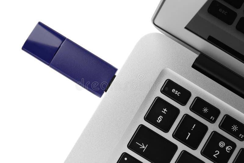 Usb Flash Drive Attached Laptop White Background Top View Stock Photos ...