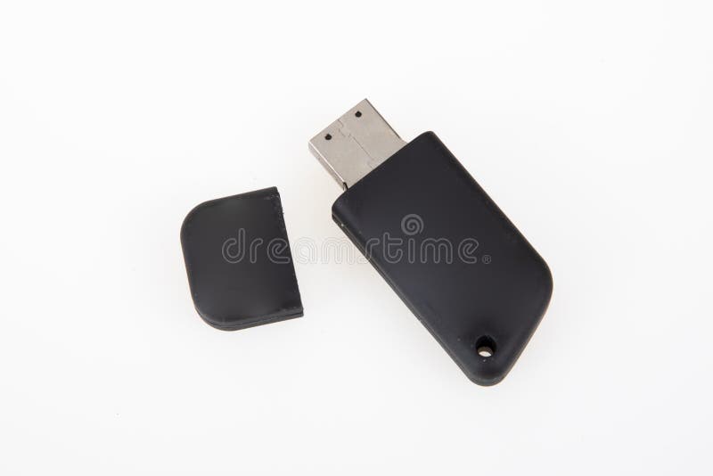 USB Flash Drive Black Key Open Cap Lid Memory Stick on White Background ...