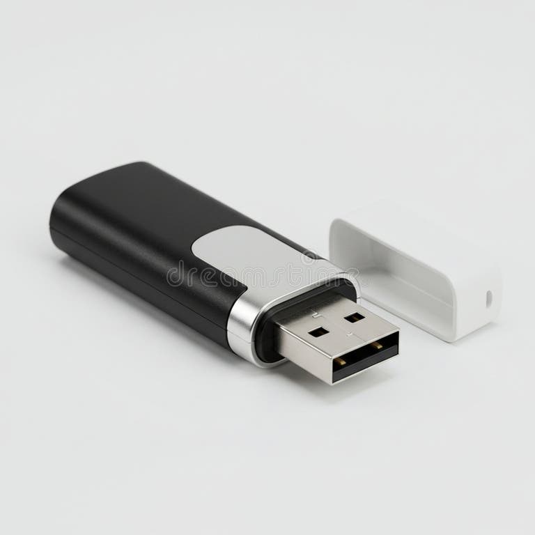 A USB Flash Drive with a Black and Silver Body, Featuring a Rectangular ...