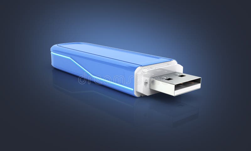 USB Flash Drive in Blue with Backlight without Shadow on White ...