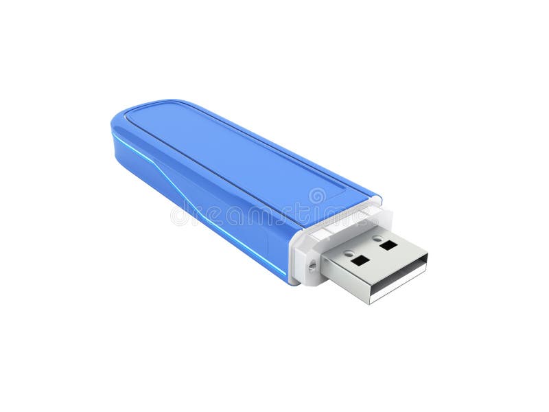 USB Flash Drive in Blue with Backlight without Shadow on White ...