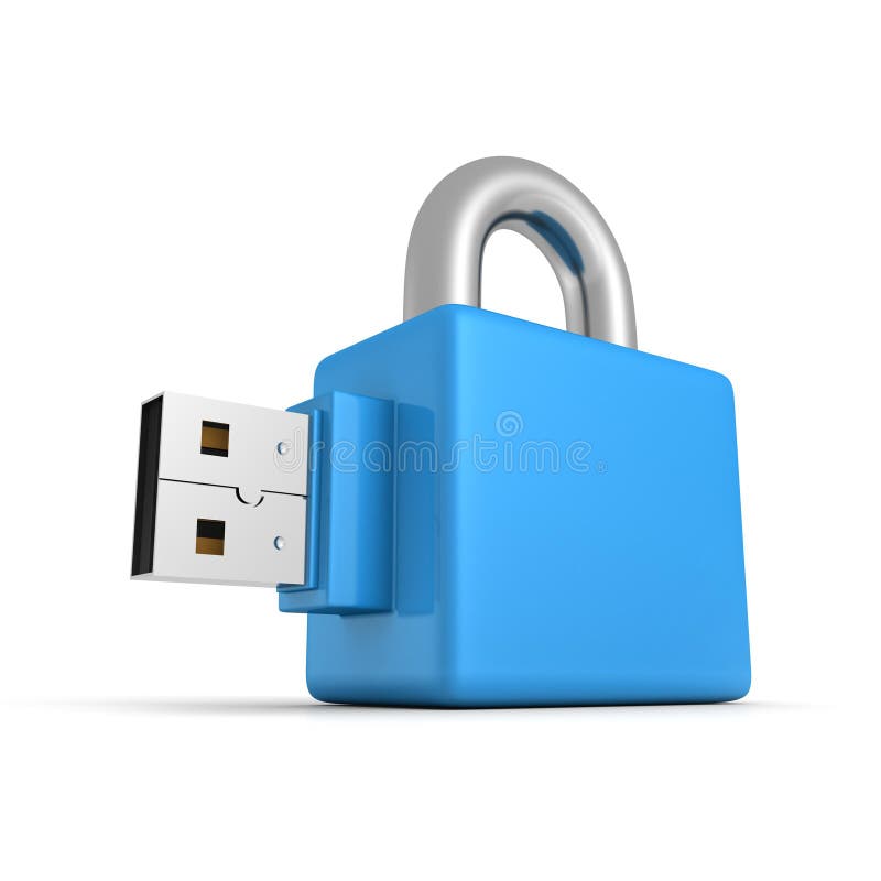USB Flash Drive Blue Padlock on White Background Stock Illustration ...