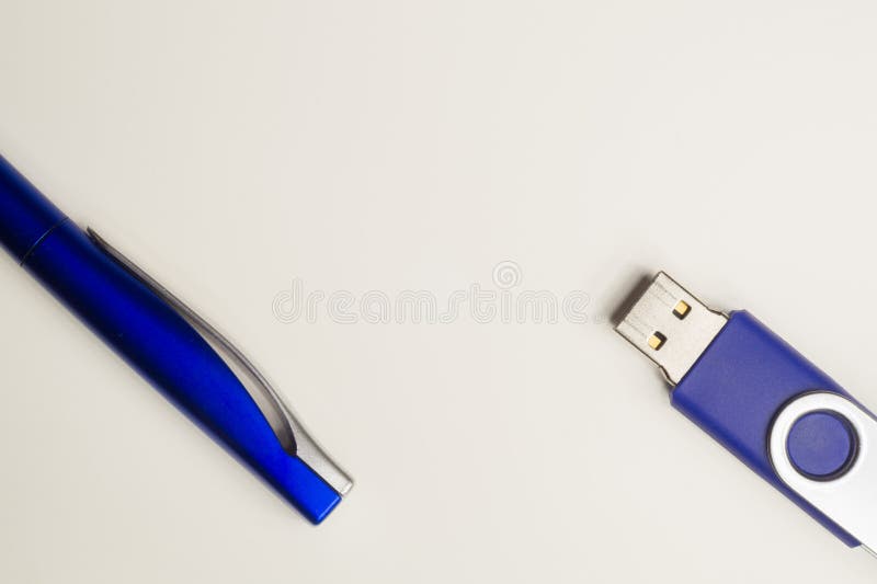 Usb Flash Drive and Blue Pen Isolated on White Background. Copy Space ...