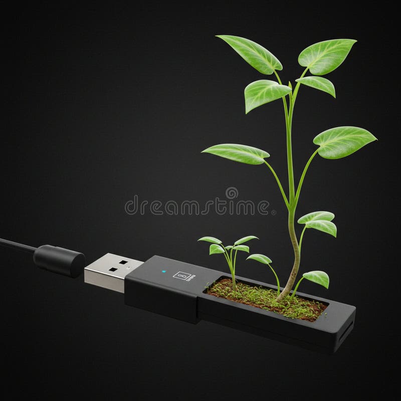 USB Flash Drive Concept Features Green Plants and Soil on Its Surface ...