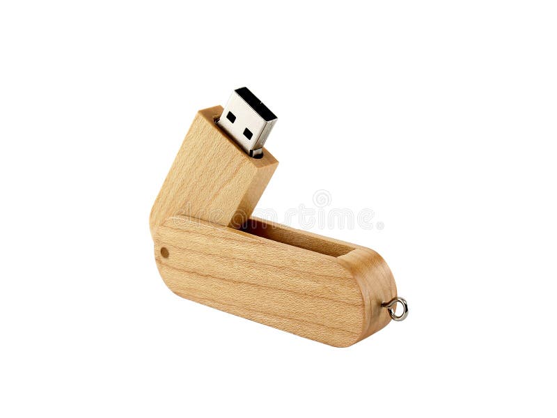 Close-up Single Beige Wooden Usb Flash Drive Isolated on White ...