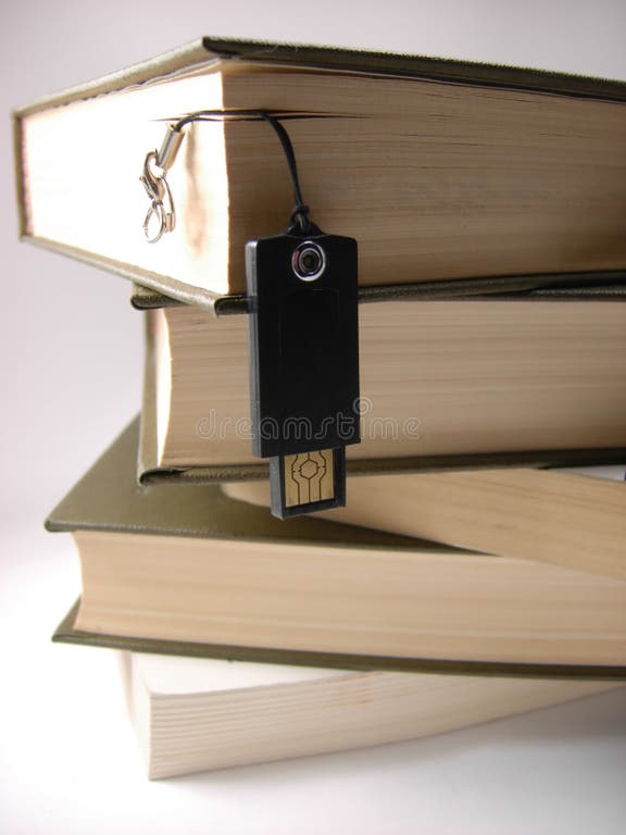 USB Flash Drive Hanging in Front of Books. Stock Photo - Image of learn ...