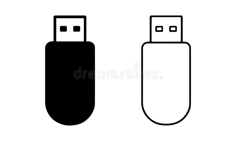 USB Flash Drive Silhouette and Line Art Vector Icon. Stock Vector ...
