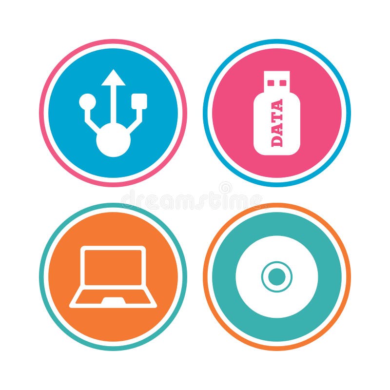 Usb Flash Drive Icons. Notebook or Laptop Pc. Stock Vector ...