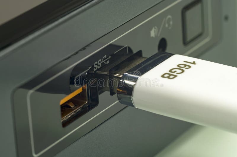 USB Flash Drive Inserted into Port. Stock Photo - Image of technology ...