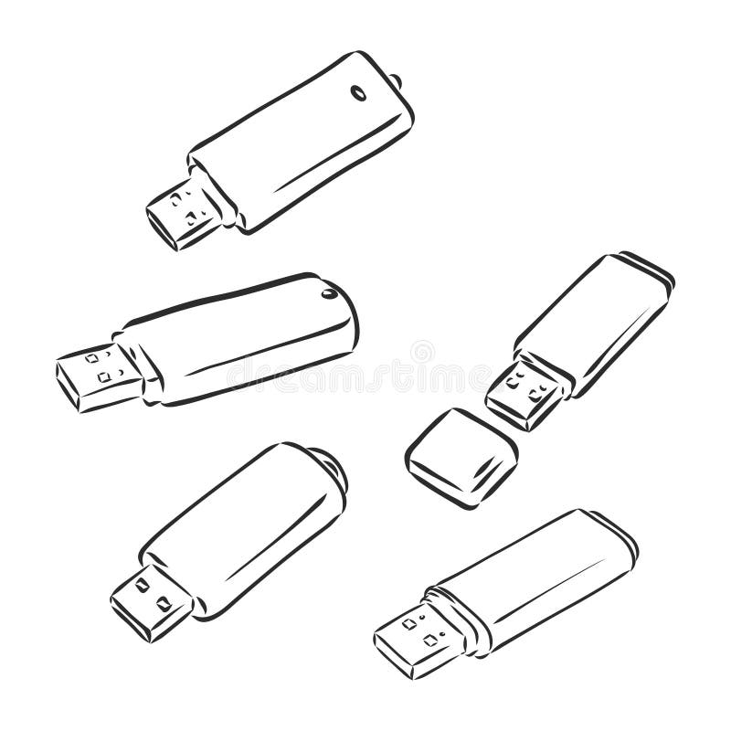 USB Flash Drive. Isolated Object on a White Background. Vector Cartoon ...