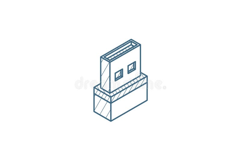 USB Flash Drive Isometric Icon. 3d Line Art Technical Drawing. Editable ...