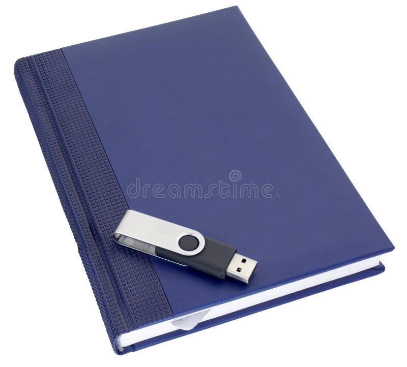 USB Flash Drive on Leather Notebook Stock Image - Image of study, date ...