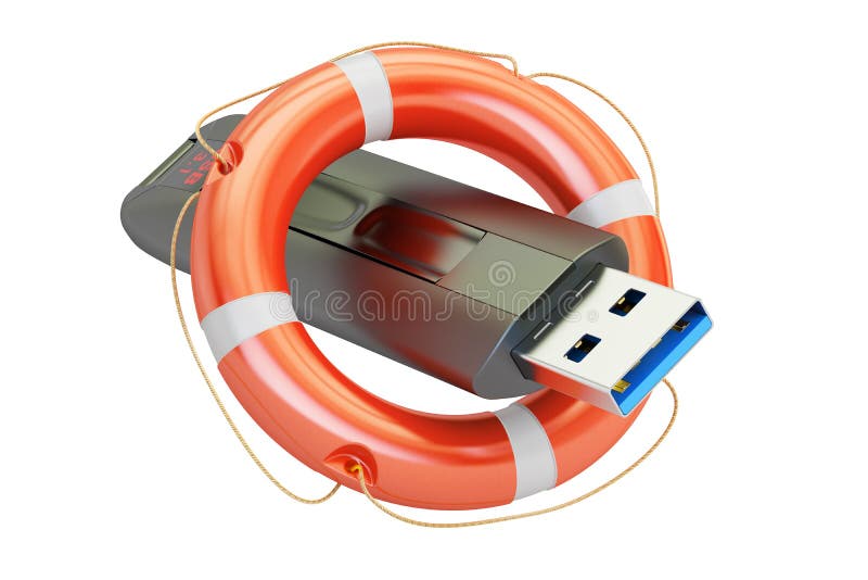 USB Flash Drive with Lifebuoy, Safety Concept. 3D Rendering Stock ...